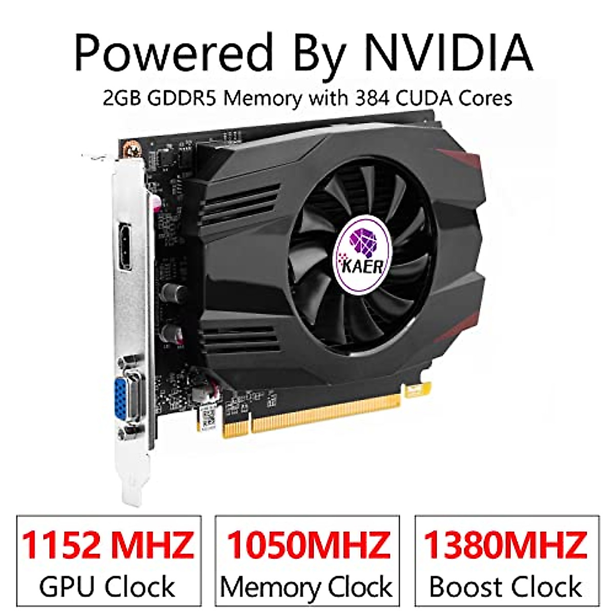 KAER GeForce GT 1030 GDDR5 2GB 64 Bit VGA HDMI Outputs PCI Express 3.0 x4 DirectX 12 Graphics Card, Nvidia Gaming PC Video Card