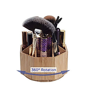 MobileVision Bamboo Bathroom Organizer Bundle Includes Compartments for Hair Care and Toiletries & Rotating Caddy for Cosmetics