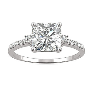 Charles & Colvard Created Moissanite 7mm Cushion Cut Engagement Ring for Women | 1.81 cttw DEW | Lab Grown | Solid 14K White Gold with Rhodium | Size 7