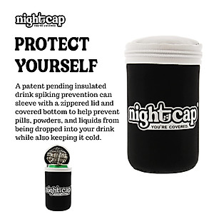 Nightcap Beer Can Cooler with Zippered Cover, Black - The Reusable, Insulated Can Cooler Sleeve Keeps Drinks Cold and Unwanted Particles Out - Easy to Hold Can Coozie Fits Most 12 oz Can Beverages