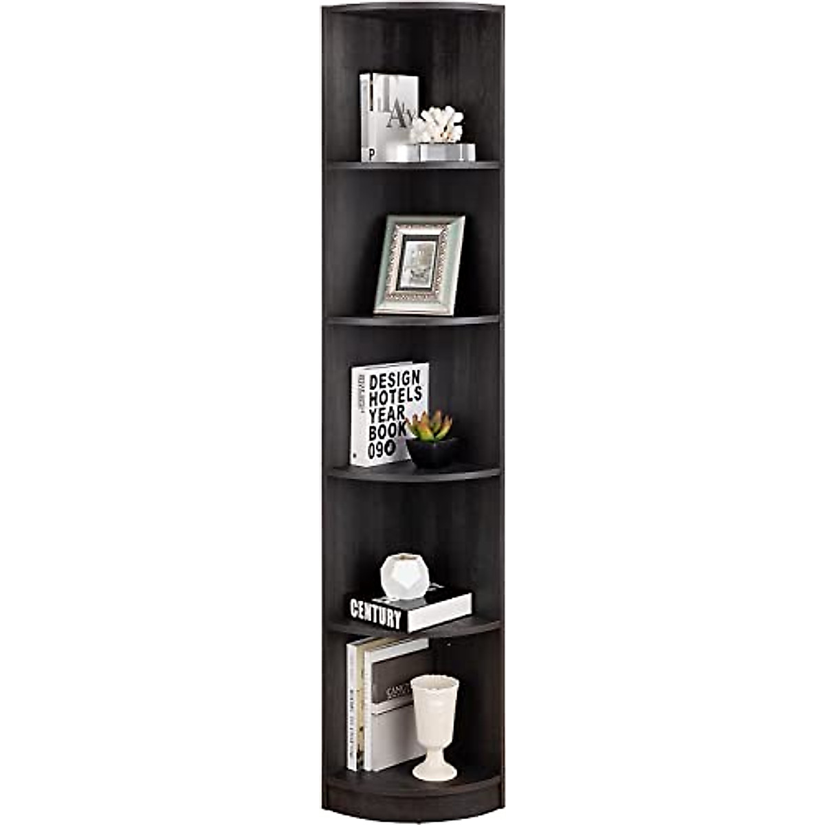 ICE ARMOR 5 Tier Corner Bookcase Wooden Display Bookshelf Storage Rack Multipurpose Shelving Unit for Living Room Home Office in Black Finish, (99JET100-2022-15)