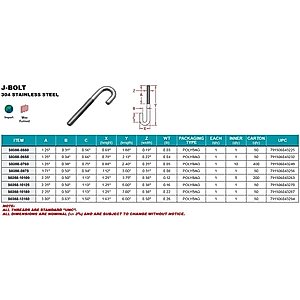 304 Stainless Steel J-Bolt 1/4" (S0358-0760) (5 PK)