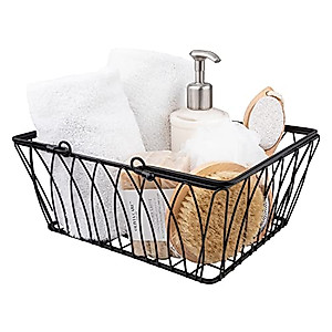 Spectrum Diversified Twist Storage Handles, Modern Farmhouse Décor Farmer’s Market-Style Wire Basket for Organizing Bathroom, Pantry & Craft Room, Medium, Black