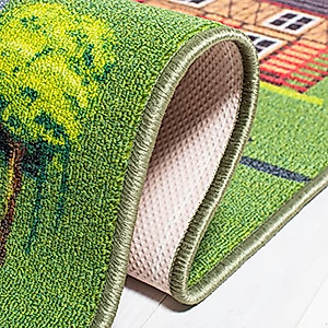 Safavieh Kids Playhouse Collection Machine Washable Slip Resistant 6'7" x 9' Dark Green/Light Grey KPH235Y Village Road Playroom Nursery Bedroom Area Rug