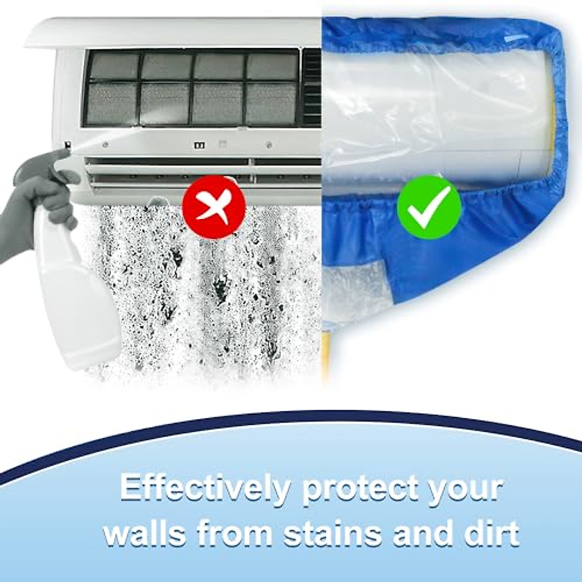 WANOSS Split Air Conditioning Cleaning Cover Bag with 10ft Water Pipe and Drain Outlet, Two Sides Support Plates Waterproof Panels Wall Mounted Air Conditioner Service Bag