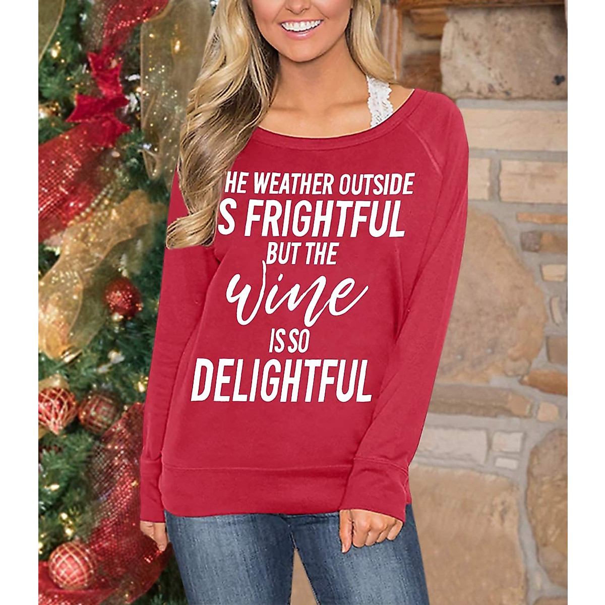 Christmas Women's Retro Graphic Shirt Crewneck Vacation Ugly Vintage Sweatshirts The Wine Is So Delightful M