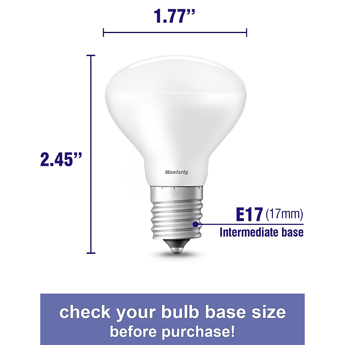 Maelsrlg E17 R14 LED Bulb Dimmable 4W(40W Equivalent) Small Light Bulb, E17 Intermediate Base, 300 Lumens, Curio Cabinet Light Bulb, Daylight White 5000K, Pack of 2