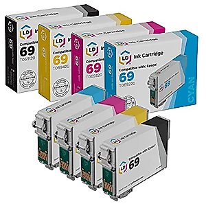 LD Products Remanufactured Ink Cartridge Replacement for Epson 69 (Black, Cyan, Magenta, Yellow, 4-Pack)