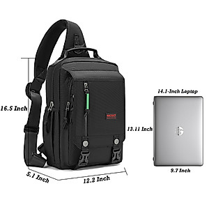 Sling Bags Chest Shoulder Backpacks, 14.1-Inch Laptop Backpack Crossbody Messenger Bag Travel Outdoor Men Women