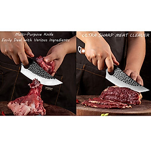 NWESTUN Chef Knife 6 Inch, Kitchen Knife for Boning, Cutting, and Chopping. Hand Forged Japanese Knife for Home, Outdoor Cooking, Camping BBQ (Yellow)