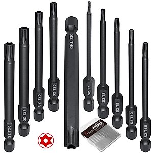10PCS Torx Bits Set 3.52Inch Torx Screwdriver Bits Set,Impact Tough Anti-Slip Magnetic #7,#8,#9,#10,#15,#20,#25,#27,#30,#40 Torx Head Power Bits,S2 Alloy Steel Security Bit Set.