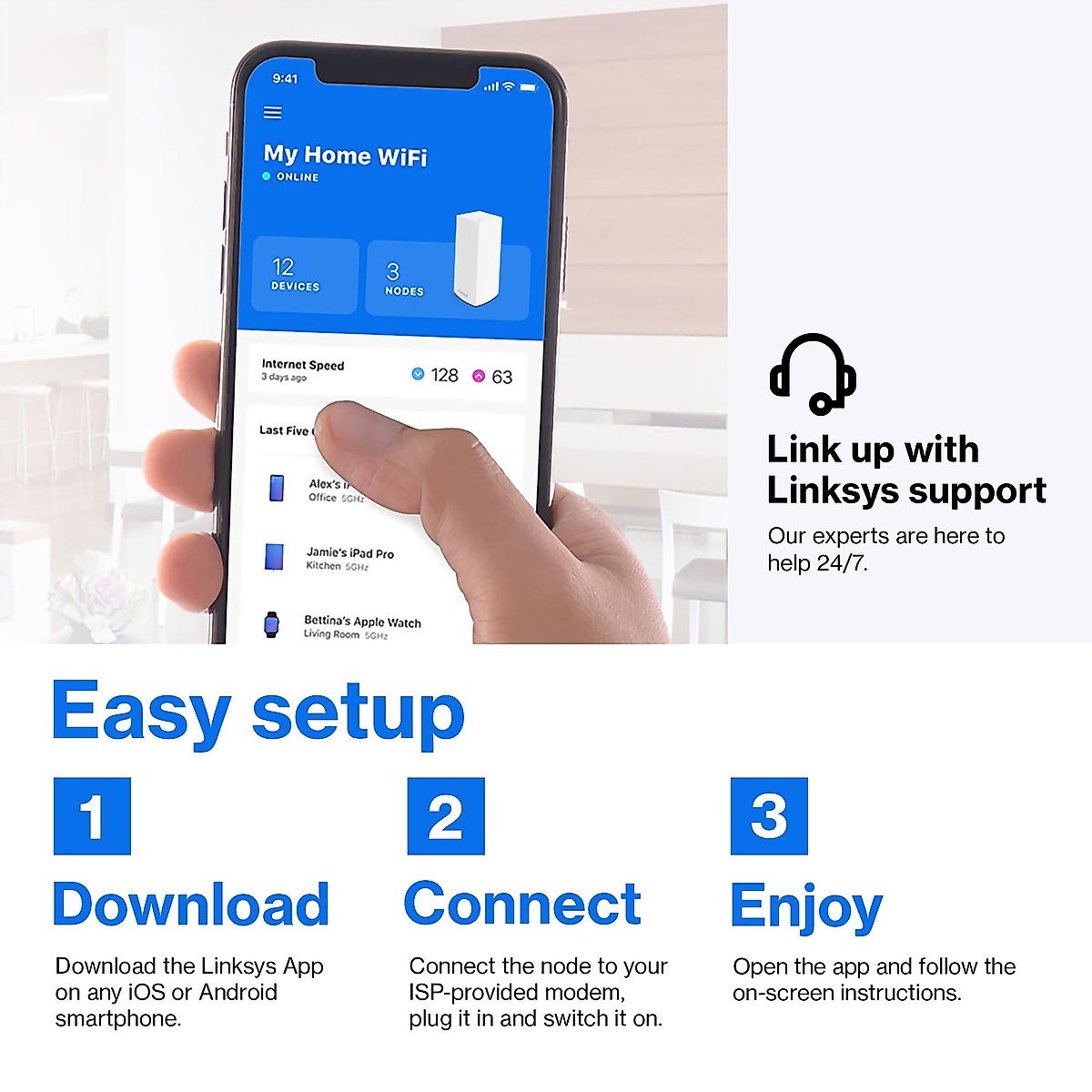 Linksys Atlas WiFi 6 Router Home WiFi Mesh System, Dual-Band, 6,000 Sq. ft Coverage, 802.11ax, 75+ Devices, Speeds up to (AX3000) 3.0Gbps - MX2000 3-Pack