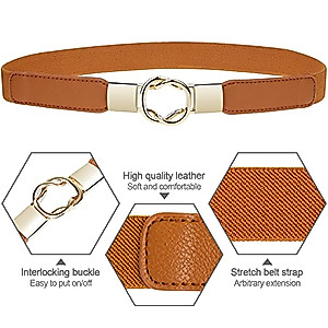 EAONE Skinny Waist Belts for Women 5 Pack, Fashion Stretchy Retro Elastic Leather Belts for Dresses