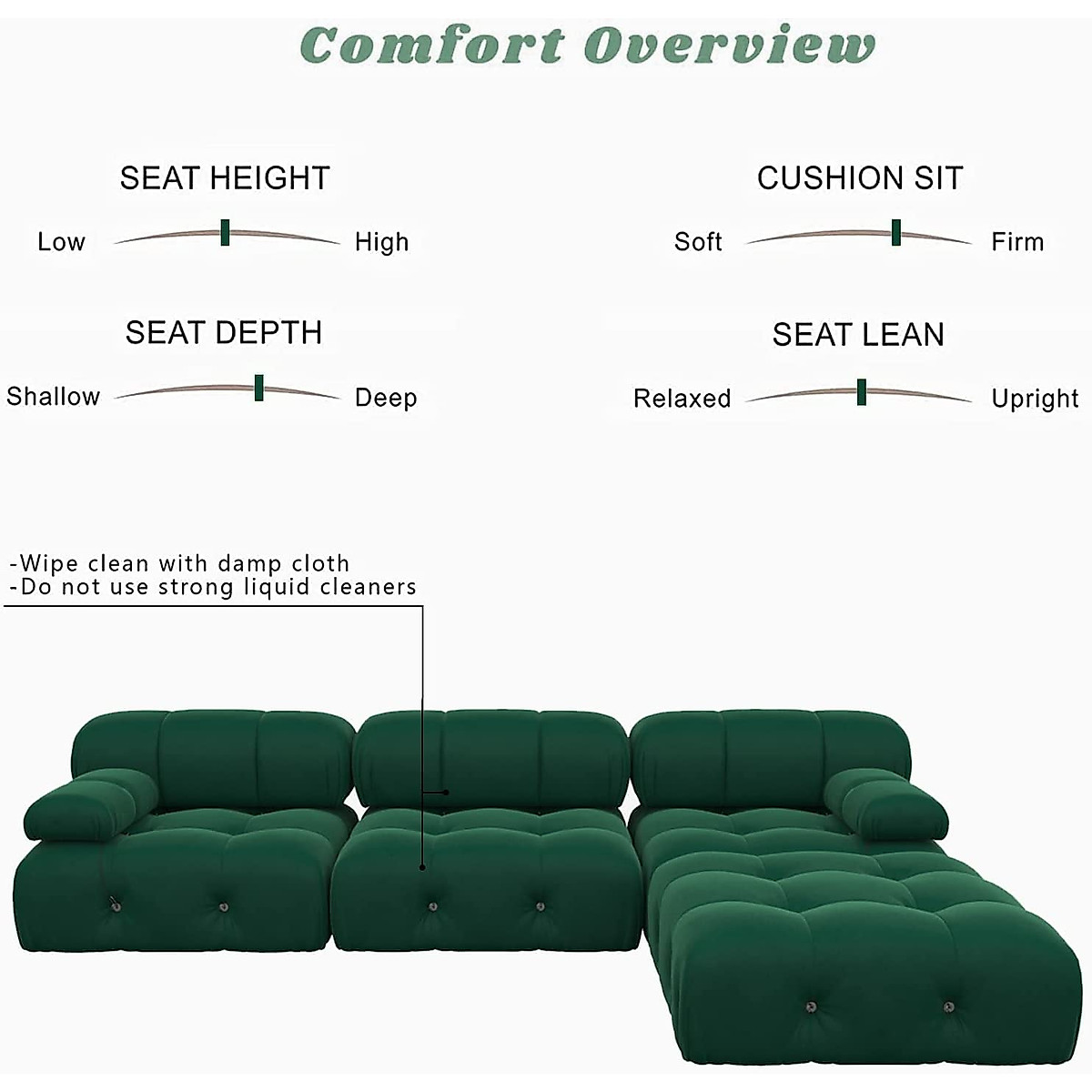 BOKIFOL Sectional Sofa, Modular Sectional Couch with Ottomans- L Shaped Couch for Living Room, 4 Seater Sofa Sets,104"(Green)