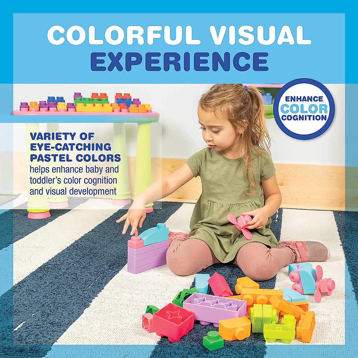 UNiPLAY Plus Soft Building Blocks — Creativity Toy, Educational Play, Cognitive Development, Early Learning Stacking Blocks for Infants and Toddlers, Pink (42-Piece Set)