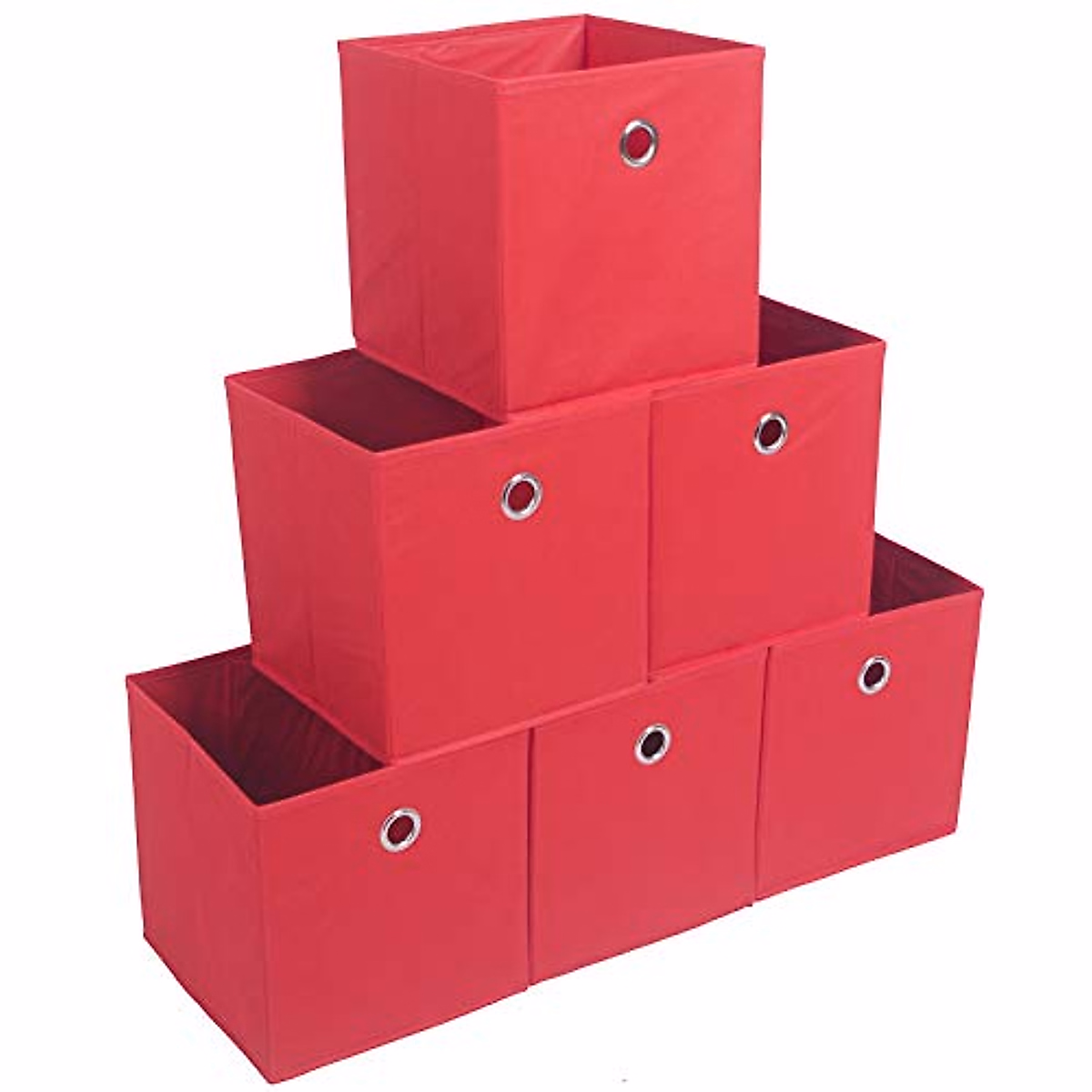 Amborido Storage Cubes Foldable Drawers Office Toys Room Organizer Cubby Clothes Fabric Kids Bins 6 Pack (Red)