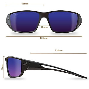 EDGE TSKAP218 Kazbek Polarized Wrap-Around Safety Glasses, Anti-Scratch, Non-Slip, UV 400, Military Grade, ANSI/ISEA & MCEPS Compliant, 5.04" Wide (Black Frame/Aqua Precision Blue Mirror Lens)