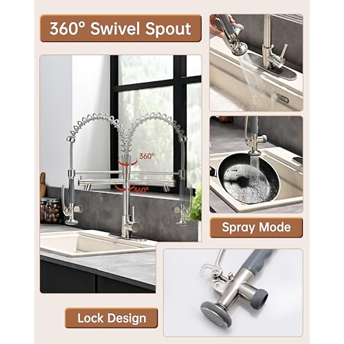 Fapully Kitchen Faucet with Pull Down Sprayer,Commercial Kitchen Sink Faucet with Deck Plate,Brushed Nickel