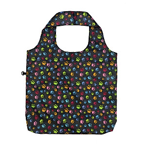 HOLYLUCK set of 3 Reusable Grocery Bags,Heavy Duty Foldable Shopping Bag -Dog Paw Prints