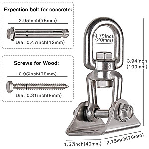 WAREMAID Heavy Duty 360° Swivel Swing Hanger, Stainless Steel Swing Hook for Ceiling Wooden Porch Swing Hanging kit Playground Gym Rope Boxing Bag Hammock Chair Yoga Mount 1000 lb Capacity