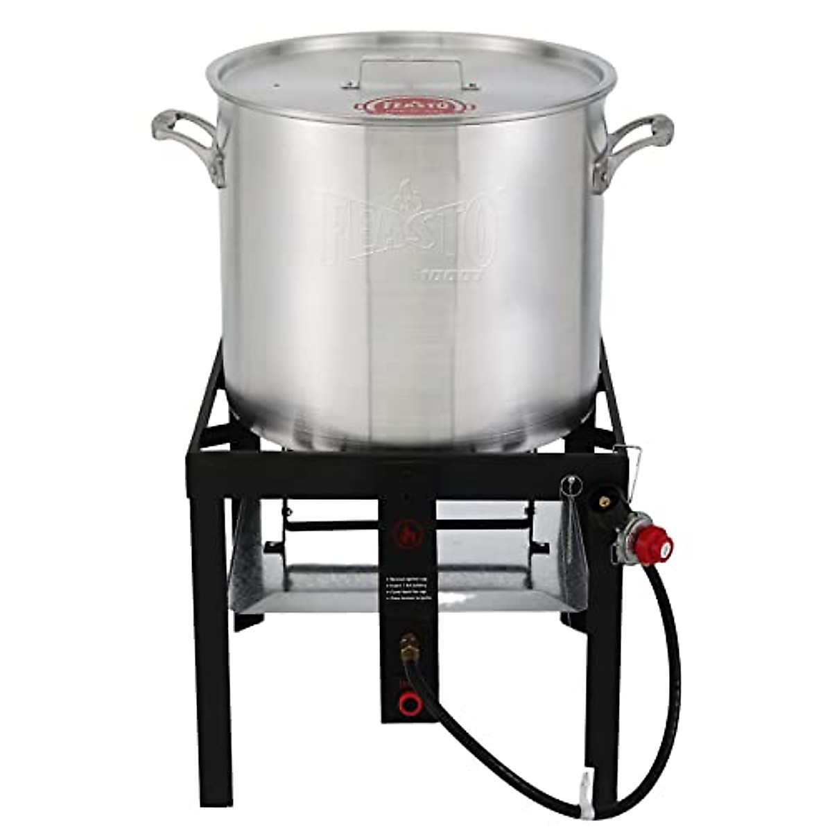 FEASTO 100QT Aluminum Boil Kit with Basket Perfect for Seafood Boiling and Steaming, Outdoor Propane Gas Cooker with Adjustable 0-10 PSI Regulator, Non-Assembly Frame Stand