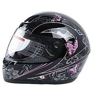 TCT-MOTORPARTS Motorcycle Motocross Flip Up Helmet Full Face DOT Helmet Pink Black Butterfly Full Face Street Sport for Women Men (Small)