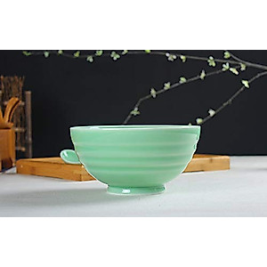 Salad Bowl 28 Ounce Chinese Rice Bowls Celadon Dinnerware Porcelain Cereal Bowls Microwave and Dishwasher Safe (6.5 Inch, Green)