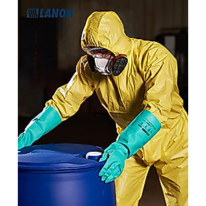 LANON Nitrile Chemical Resistant Gloves, Reusable Heavy Duty Safety Work Gloves, Acid, Alkali and Oil Protection, 18" Length, Non-Slip, Large