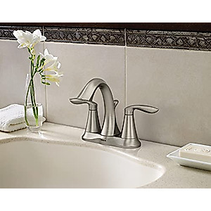 Moen Eva Brushed Nickel Two-Handle 4-Inch Centerset Bathroom Faucet with Drain Assembly, Bathroom Faucets for Sink 3-Hole, 6410BN