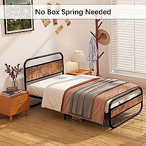 Vecilla Twin XL Bed Frame with Wood Headboard and Footboard, 12 inch Heavy Duty Platform Bed Frame No Box Spring Needed, Non Slip Mattress Foundation, Easy Assembly, Noise-Free, Rustic Brown