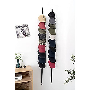 Mkono Hat Rack Baseball Cap Organizer for Wall and Door 2 Straps and Baseball Cap Organizer Hanger with 20 Hooks