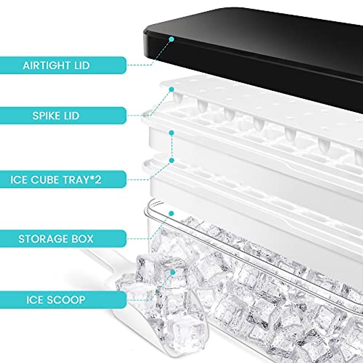 Ice Cube Tray,Ice Trays for Freezer with Lid and Bin,Ice Cube Trays for Freezer with 2 trays,Easy Release 64 pcs Ice,Ice Cube Molds,BPA Free