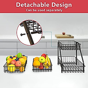 MaraFansie 2-Tier Fruit Basket Countertop Fruit Bowl Bread Basket Vegetable Holder Storage Stand, Black