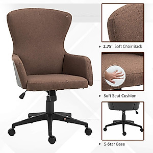 Vinsetto Swivel Office Chair Modern Linen Upholstered Home Computer Desk Task Chair with Cushioned Arm, Wheels, Adjustable Height, Brown