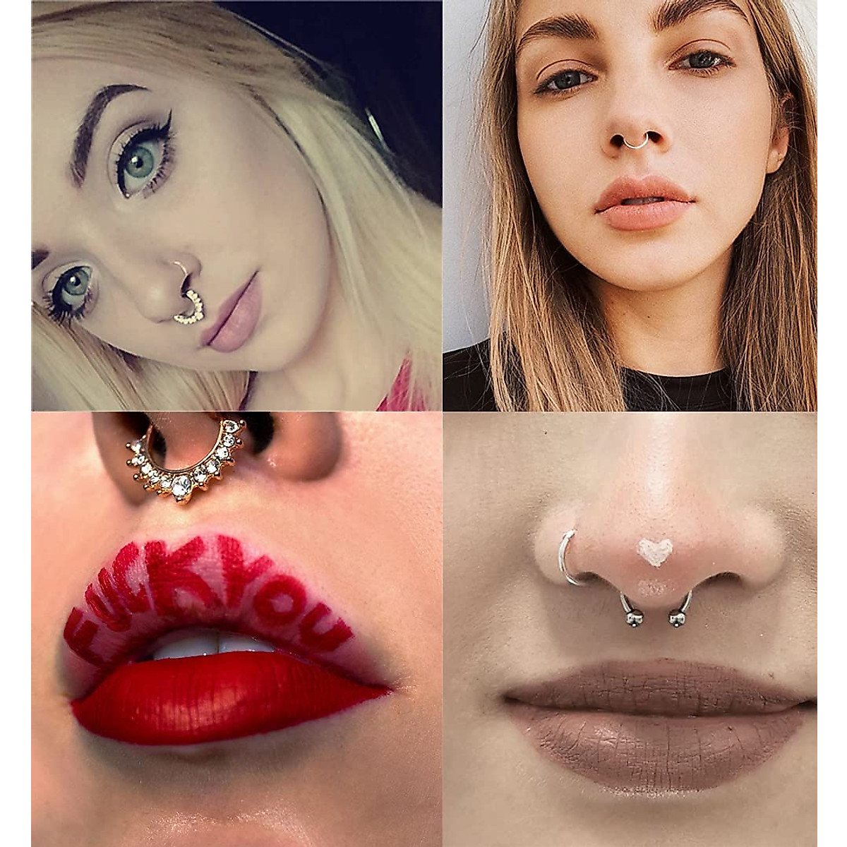 REVOLIA 15 Pcs Fake Nose Rings Hoop Stainless Steel Fake Septum Ring Faux Non-Pierced Clip On Nose Hoop 5C