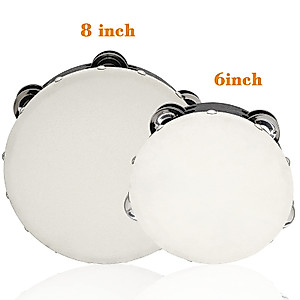 Tambourine for adults and kids (6 Inch and 8 Inch) Wood Handheld Tambourine Metal Jingles,Percussion Gift Musical Educational Instrument for Church KTV Party