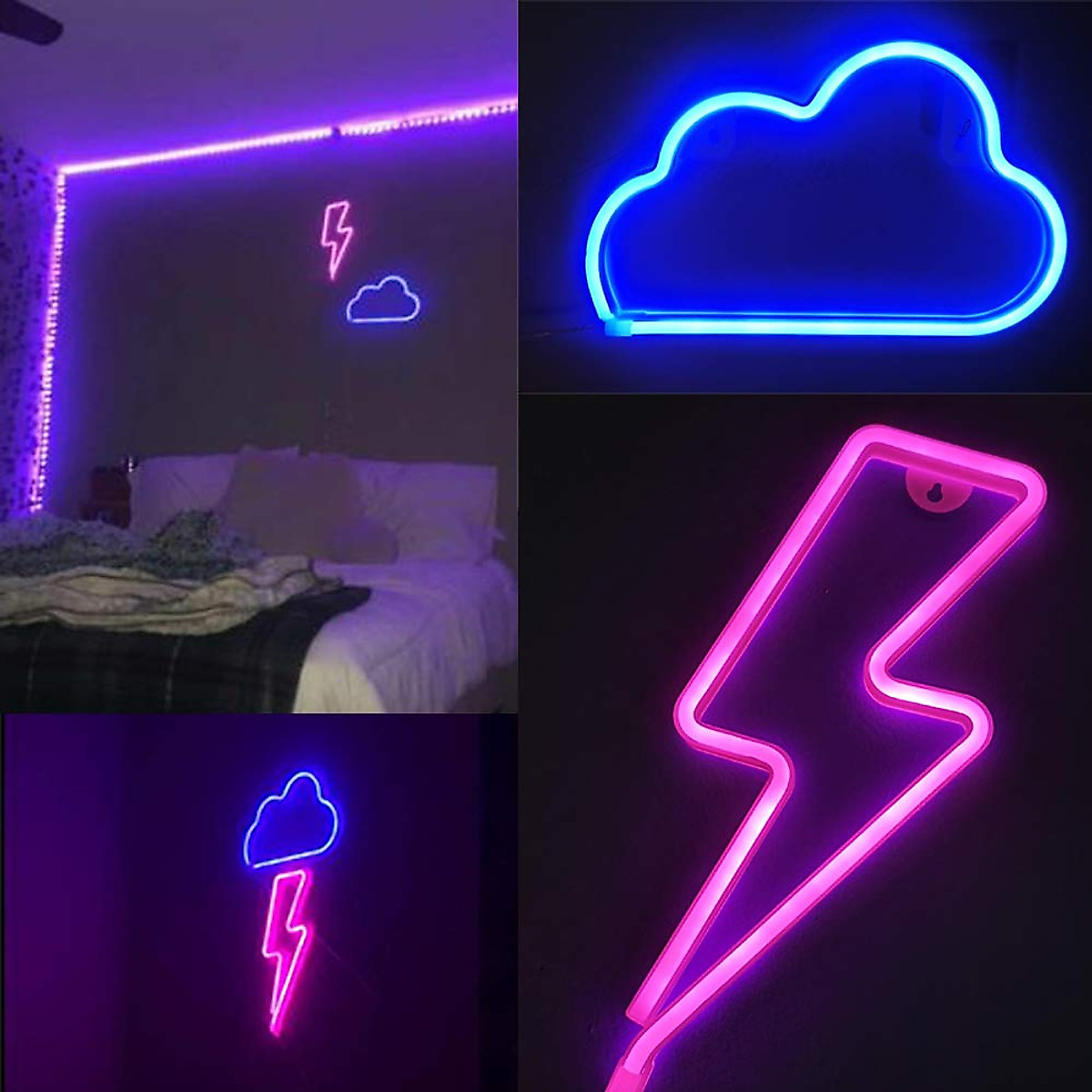 GMY LED Light Signs Wall Decor, Cloud and Lightning Bolt LED Neon Signs for Bedromm, by USB Charging/Battery, Decorative Neon Light for Party, Wedding, Game Room Decor, Christmas Decor, 2Pack