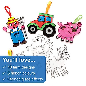 Baker Ross FE538 Farm Suncatcher Craft - Pack of 10, Stained Glass Effect for Kids to Decorate and Display for Arts and Craft Activities