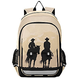Glaphy Western Cowboy Pattern School Backpack Lightweight Laptop Backpack Student Travel Daypack with Reflective Stripes