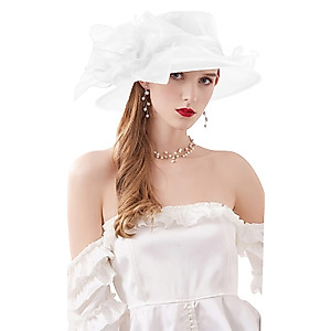 ORIDOOR Women's Organza Cloche Bowler Hat Derby Fascinator for Tea Party Bridal Wedding Hat 011C1-White