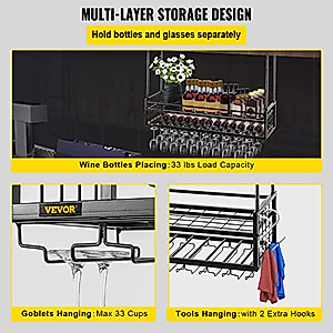 VEVOR Ceiling Wine Glass Rack, 46.9 x 11.8 inch Hanging Wine Glass Rack, 18.9-35.8 inch Height Adjustable Hanging Wine Rack Cabinet, Black Wall-Mounted Wine Glass Rack Perfect for Bar Cafe Kitchen