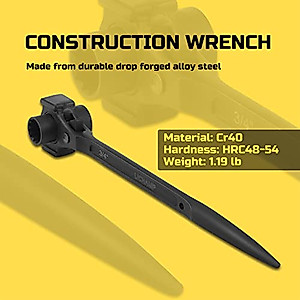 Lichamp Ratchet Spud Wrench with Hammer Head, 3/4" x 7/8" Socket Drive Dual Head Ratchet Long Handle Spud Bar Wrench for Construction Works