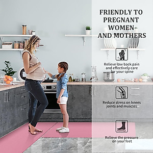 AUTODECO Kitchen Mats and Rugs Set of 2 - Cushioned Anti-Fatigue Kitchen Rug for Floor Washable 17"x29" +17"x59", PinkRed