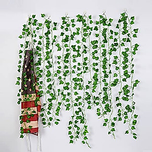 Artflower 12 Pcs 84Ft Artificial Ivy Leaf Plants Fake Ivy Leaves Garland Greenery Garland Hanging Plants Fake Vines for Room Kitchen Garden Office Wedding Wall Decor, Green