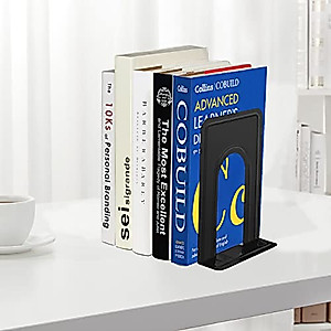 JIKIOU Book Ends Universal Premium Bookends for Shelves, Non-Skid Bookend, Heavy Duty Metal Book End, Book Stopper for Books/Movies/CDs/Video Games, 6.69 x 4.9 x 4.3 in, Black (3 Pairs/6 Pieces)