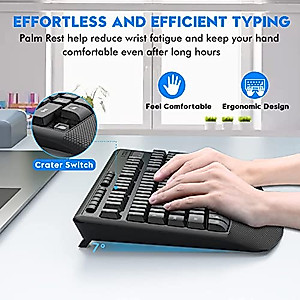 Wireless Keyboard and Mouse Combo, E-YOOSO 2.4GHz Full-Sized Ergonomic Wireless Keyboard with Wrist Rest, 3 DPI Adjustable and 6 Buttons Cordless USB Mouse for Computer, Laptop, PC, Windows (Black)