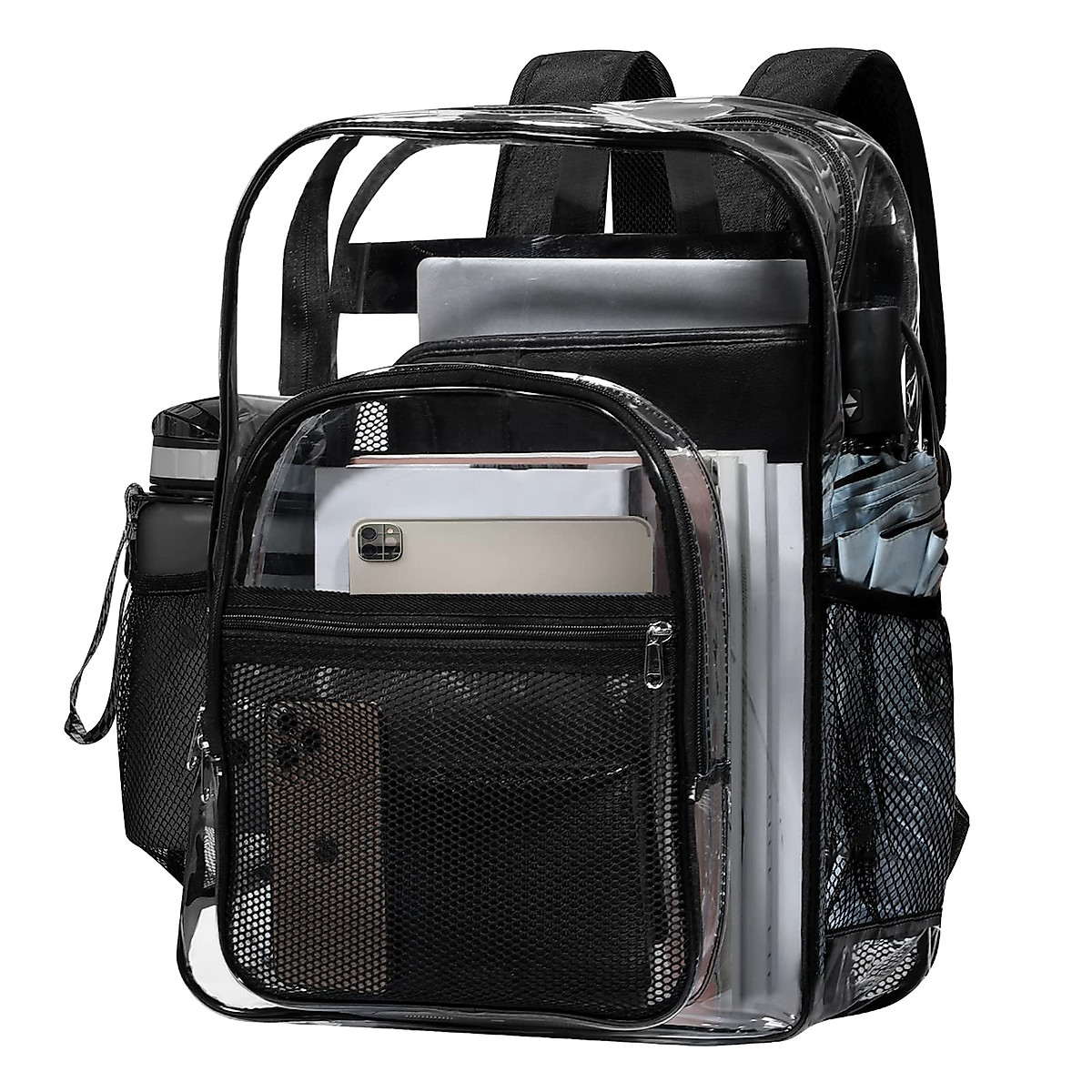 IMUXYUQ Clear Backpack Heavy Duty Clear Backpack With Front Accessory Pocket Reinforced Straps Built-In Key Hook Clear Backpacks, For School Work Sport Event