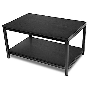 YSSOA Black 2-Tier Coffee Table with Shelf for Living Room and Office, 19.75D x 31.5W x 16.75H in