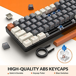 MAGIC-REFINER 60% Wireless Mechanical Keyboard, Bluetooth 5.0/2.4GHz with Dual Mode 2-in-1 Receiver, Compact 68-Key Hot Swappable Ergonomic Gaming Keyboard, Clicky Blue Switch for PC Mac Smartphone