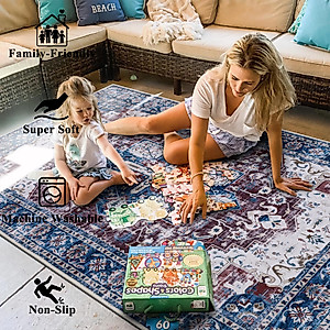 Topotdor Washable Rugs 6x9 Vintage Area Rugs Non-Slip Area Rugs Low Pile Floor Carpet Printed Soft Durable Stain Resistant Foldable Rugs Living Room Dining Room Bedroom,Burgundy